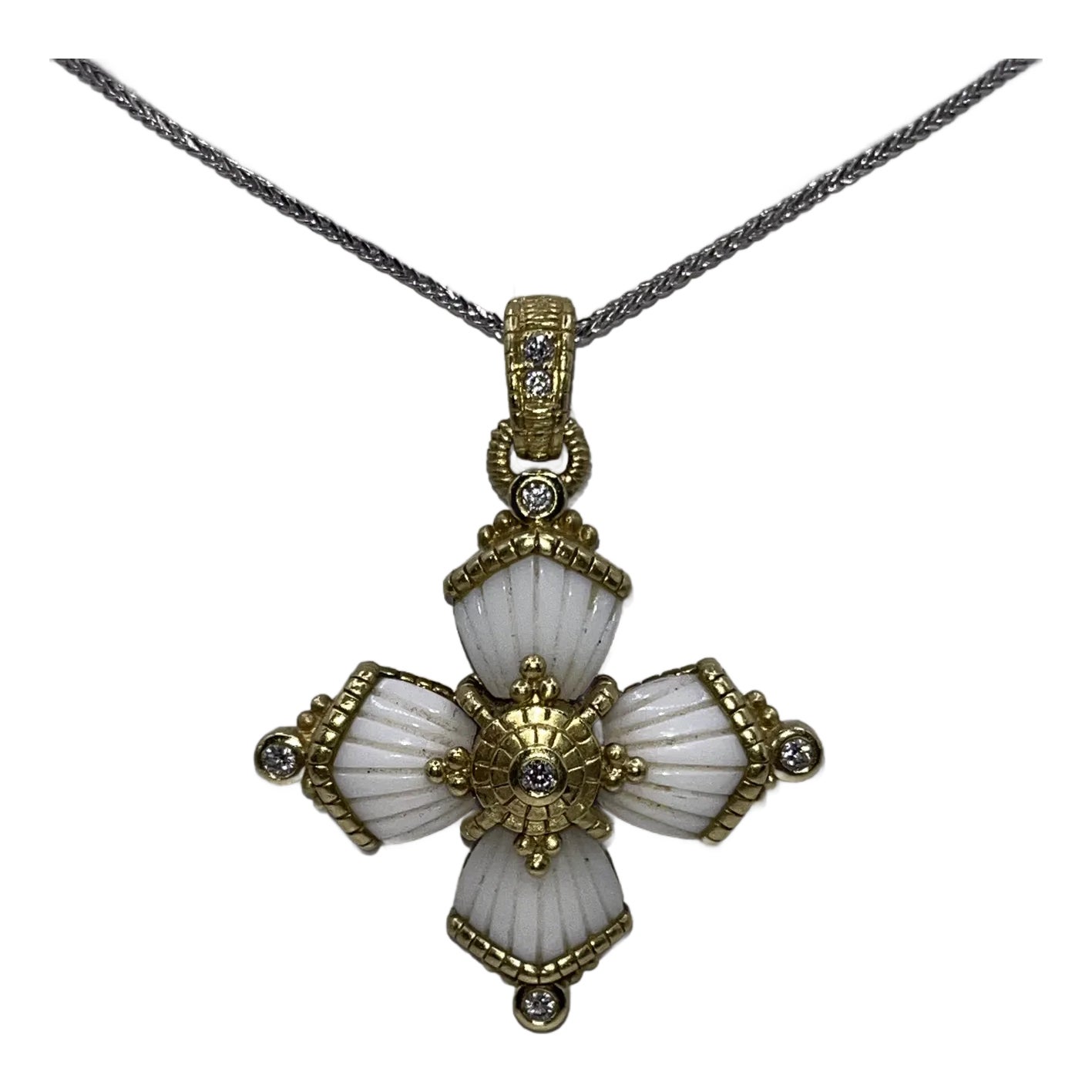 Judith Ripka 18k Yellow Gold Mother of Pearl & Diamond Cross Pendant ...