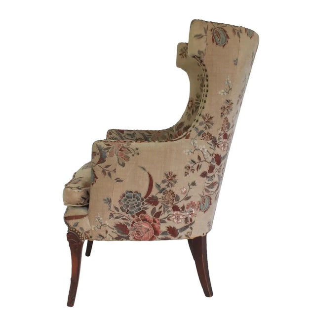 Upholstered Wingback Chair W/ Scroll Arms | Chairish