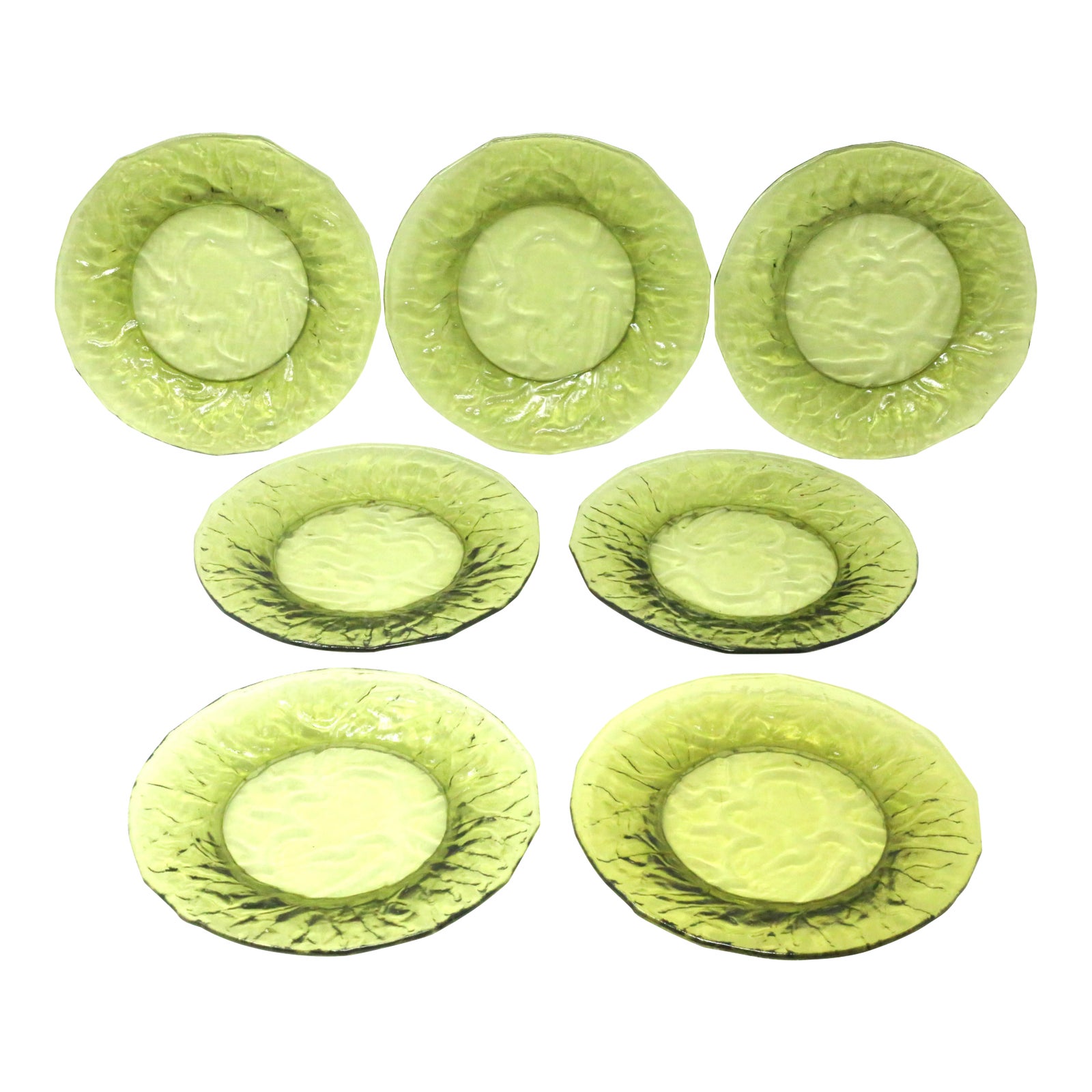 Vintage Green Glass Cabbage Leaf Salad Plates - Set of 7 | Chairish