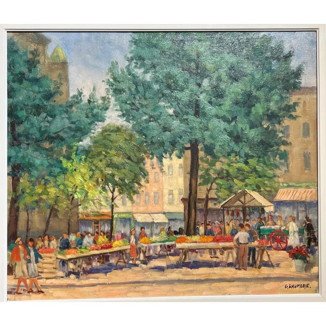 Circa 1950 European Market Scene Expressionist Framed Oil Painting on ...