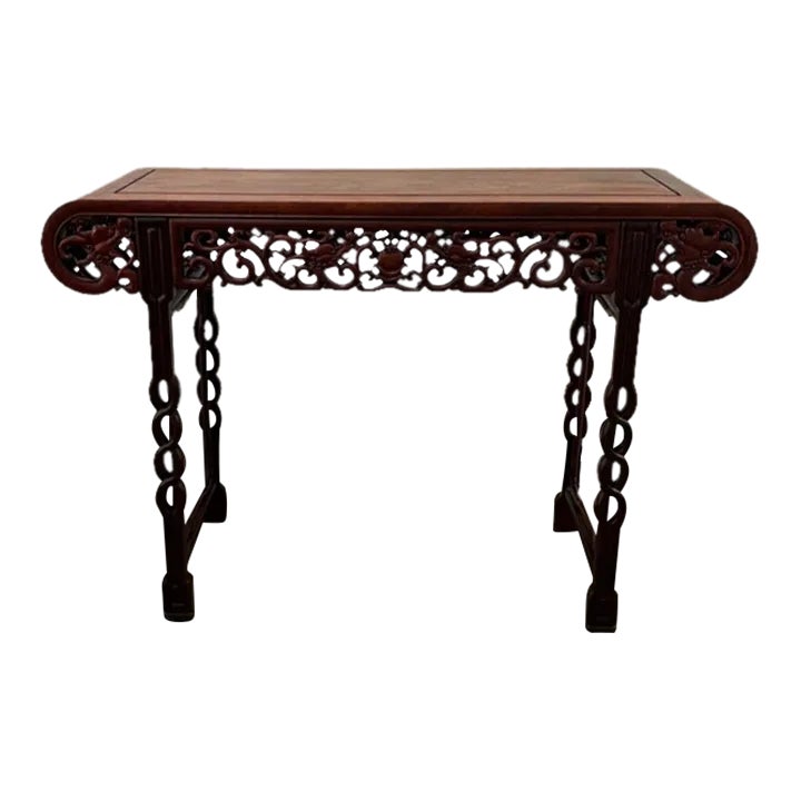1900s Chinese Hand Carved High Relief Solid Rosewood Altar Table | Chairish