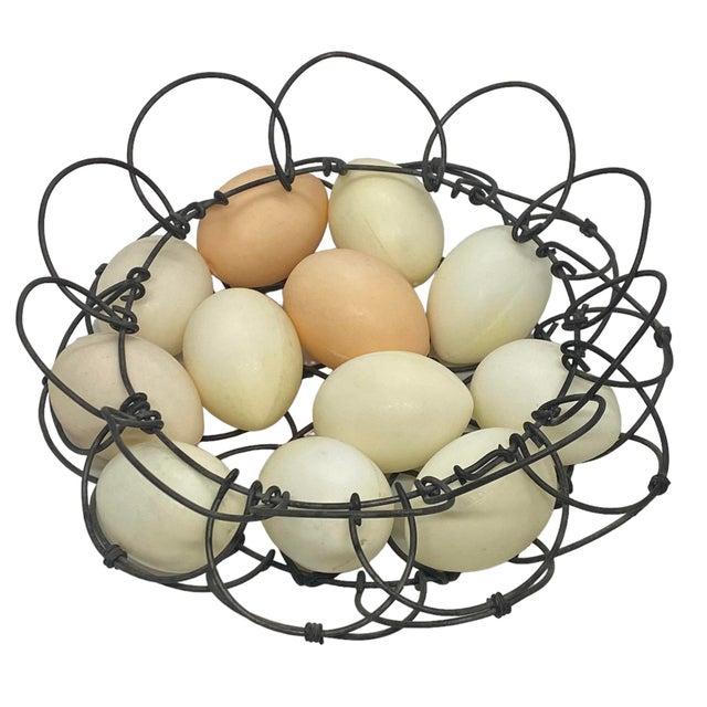 Vintage Farmhouse Wire Collapsible Egg Basket With Twelve Plastic Eggs ...