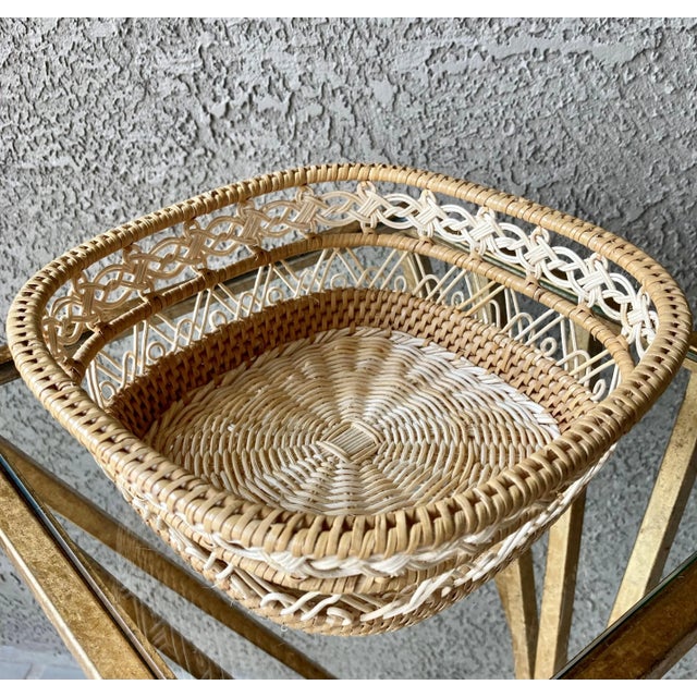 Circa 1960 Delicately Handwoven Rattan & Raffia Rounded Corner Square ...