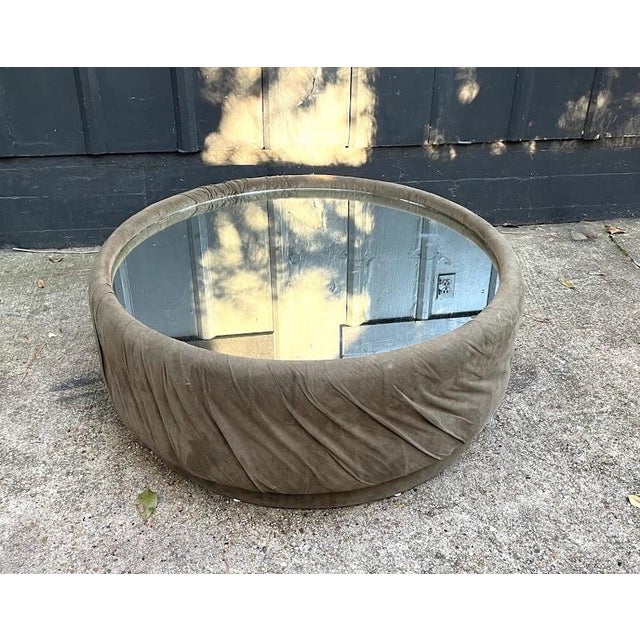 1970s Upholstered Mirror-Top Lazy Susan Coffee Table | Chairish