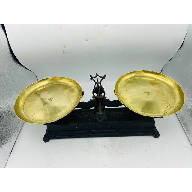 Antique French Iron Balance Scale With Brass Trays | Chairish
