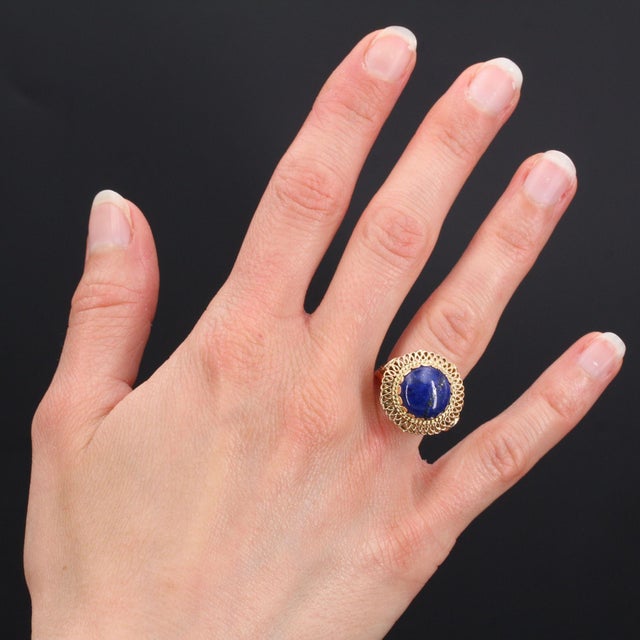 1960s Retro 4, 25 Carat Lapis Lazuli 18 Karat Yellow Gold Ring Size 4.5 ...