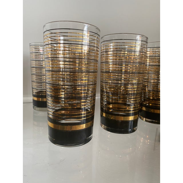 Vintage Culver Striped High Ball Glasses - Set of 12 | Chairish