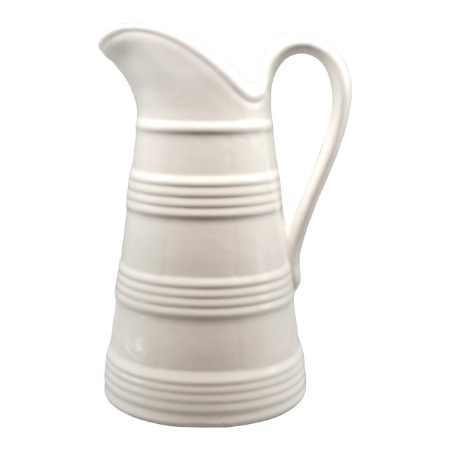 Large White European Pitcher, 14.5" Tall | Chairish