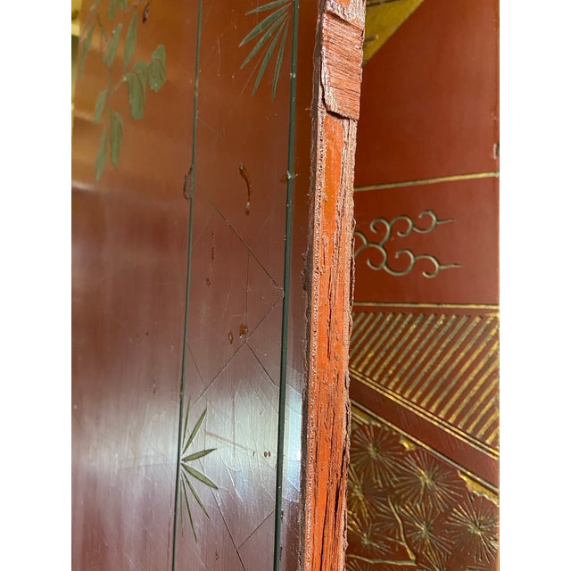 Red Chinese Coromandel 8-Panel Screen | Chairish