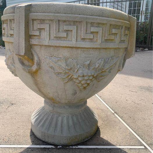 Large Vintage Grape & Greek Key Stone Planter | Chairish
