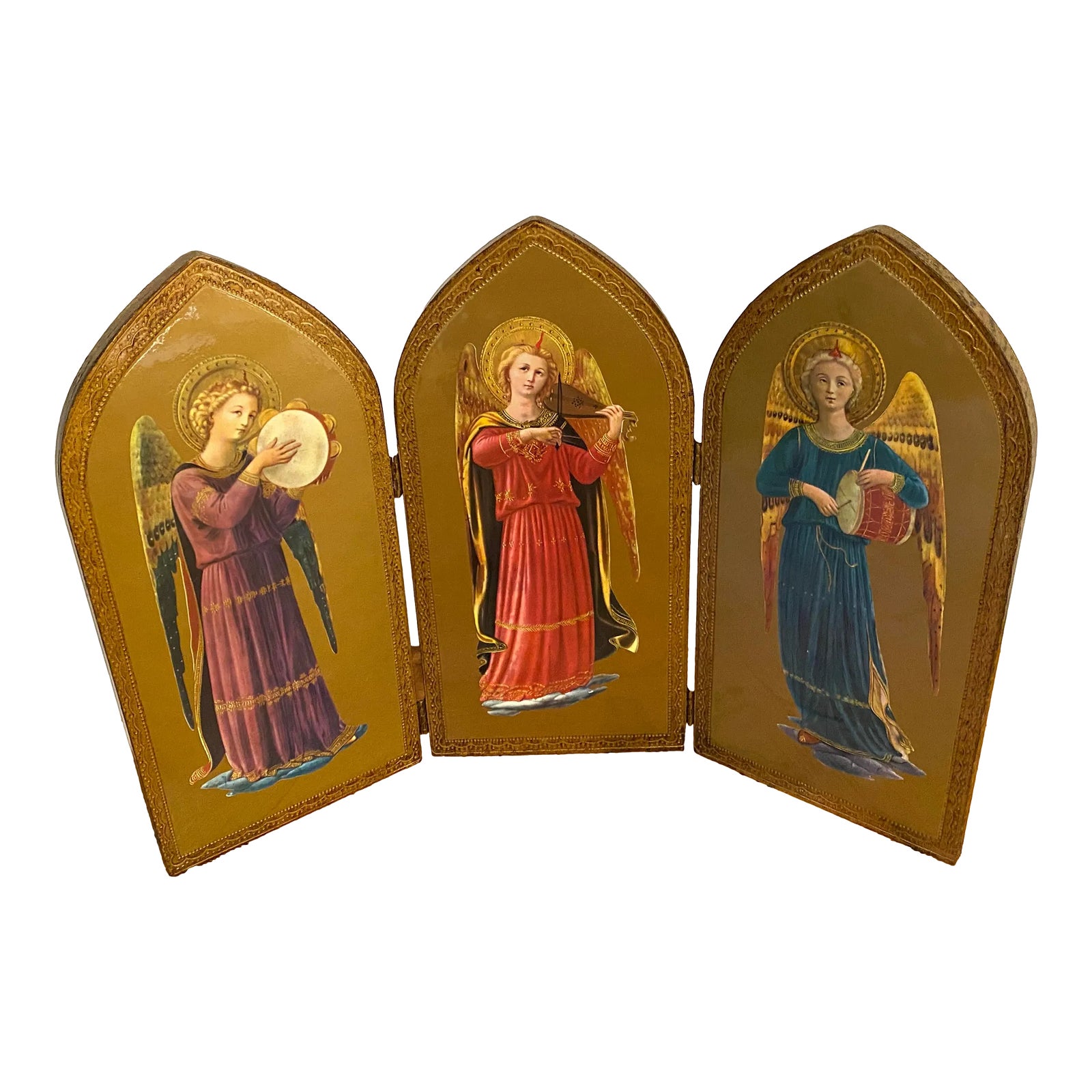 Late 20th Century Fra Angelico's Musician Angels Florentine Triptych | Chairish