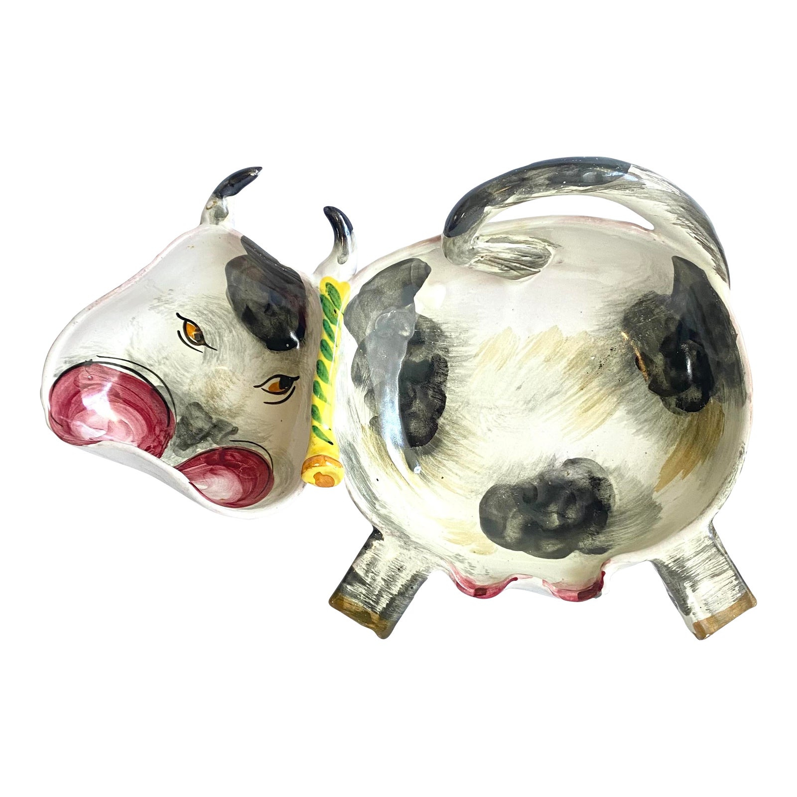 Italian Bull Dish Nut Olive Condiment Serving Bowl Black & White Cow ...