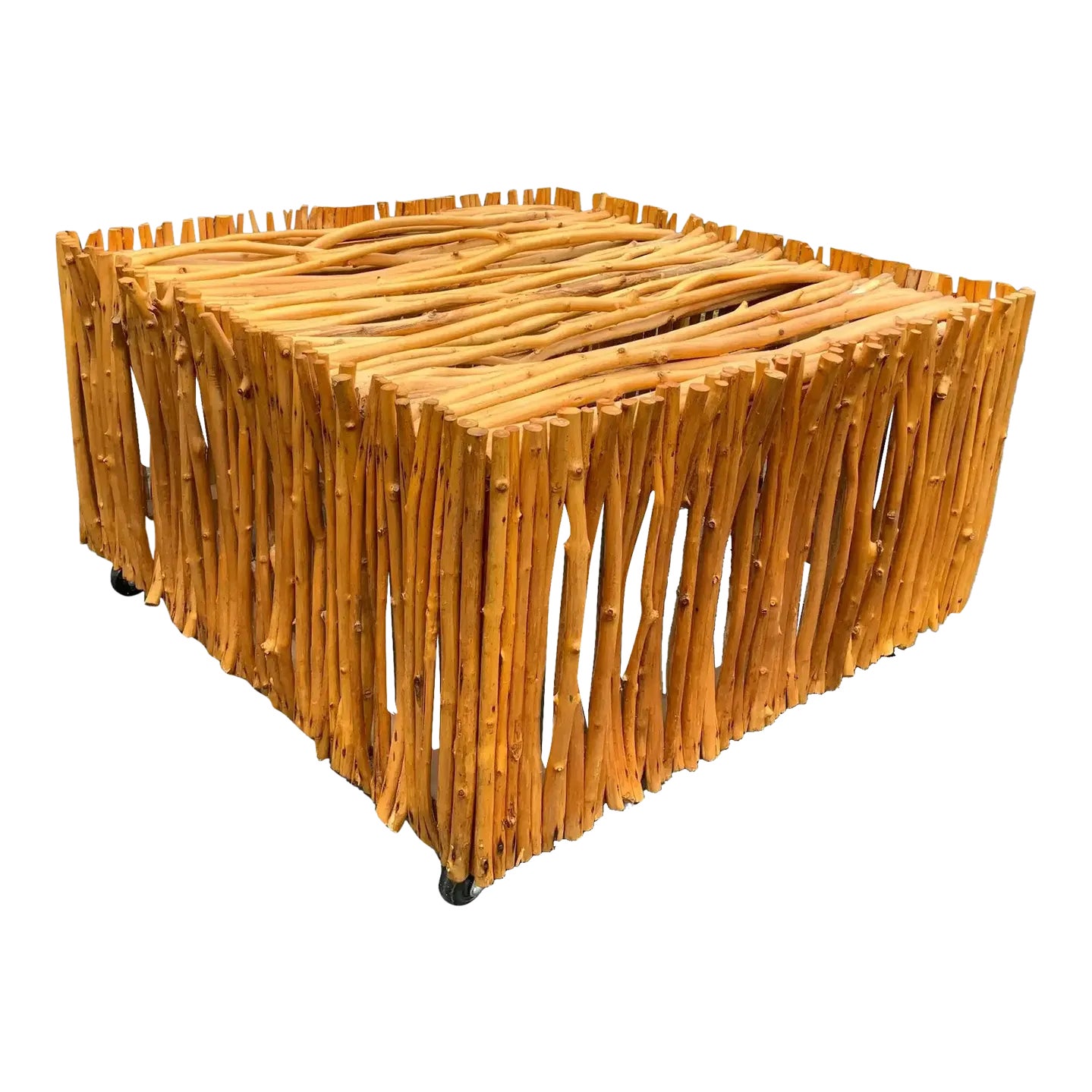 1960s Vintage Twig Square Coffee Table on Casters | Chairish