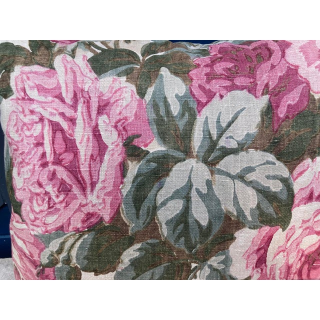 English Printed Floral Linen Pillow | Chairish