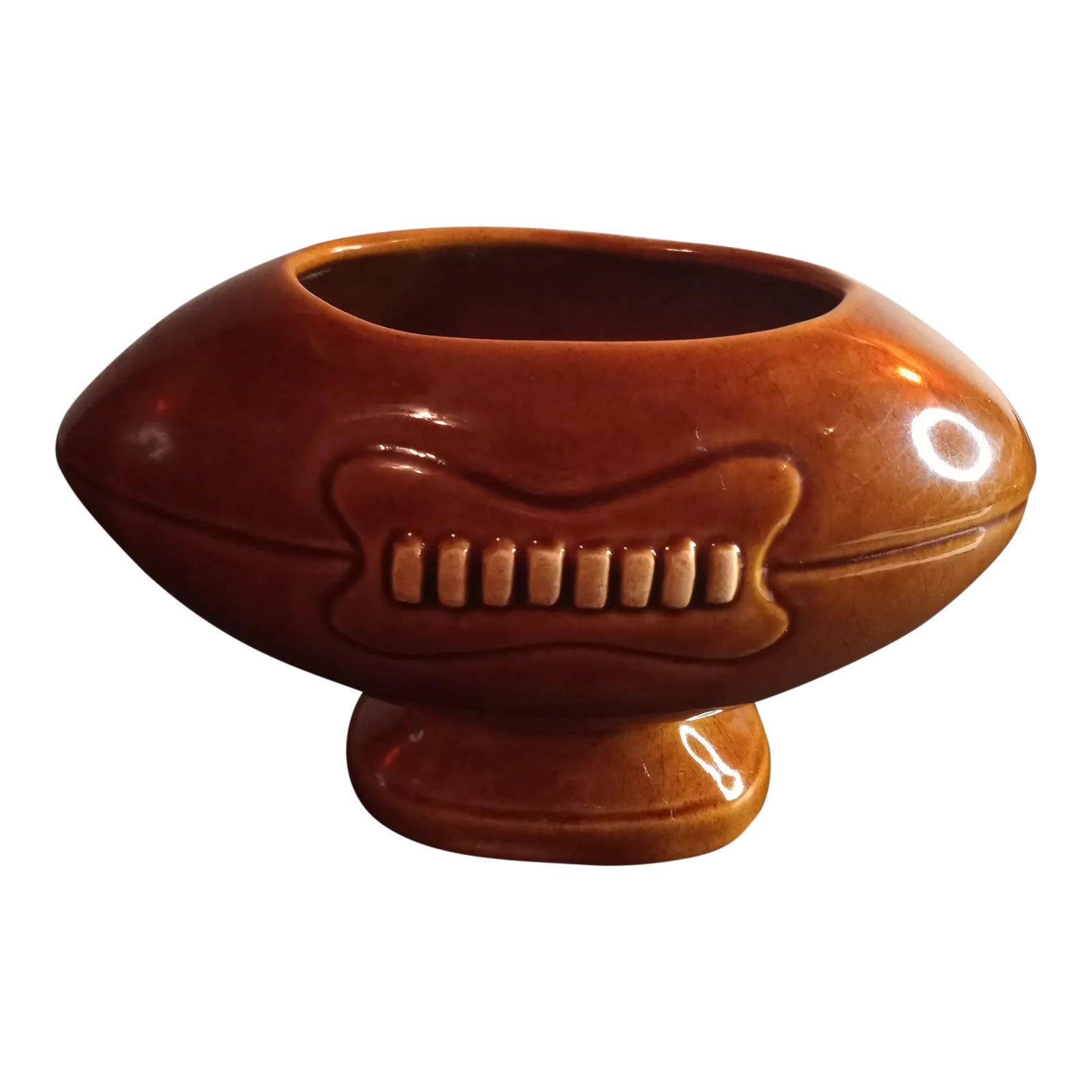 1980s Haeger Glazed Ceramic Football Vase Planter | Chairish