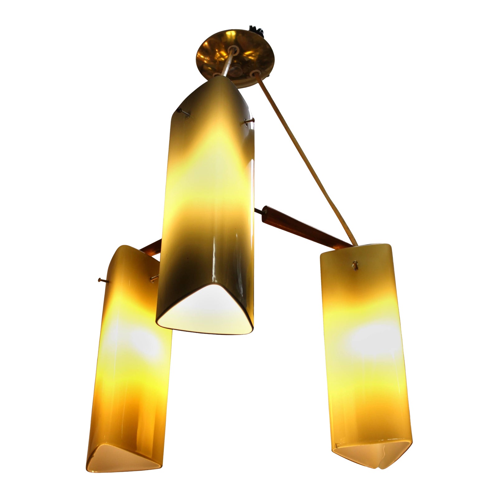 Italian Tri-Colored Teak and Glass Pendant | Chairish