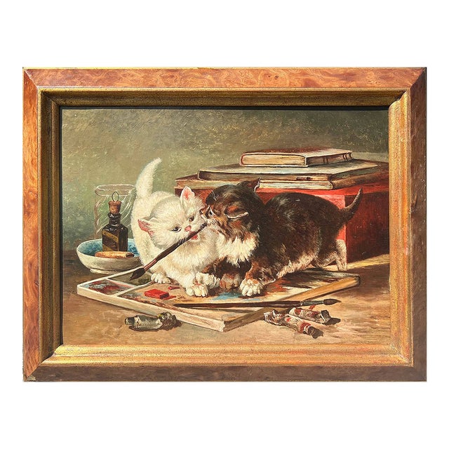 19th Century Kittens Playing with a Paintbrush | Chairish