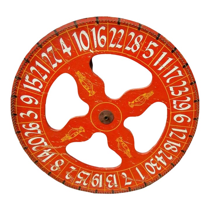 19thc Wooden Folk Art Gaming Wheel With Original Red Paint & Cardinal ...