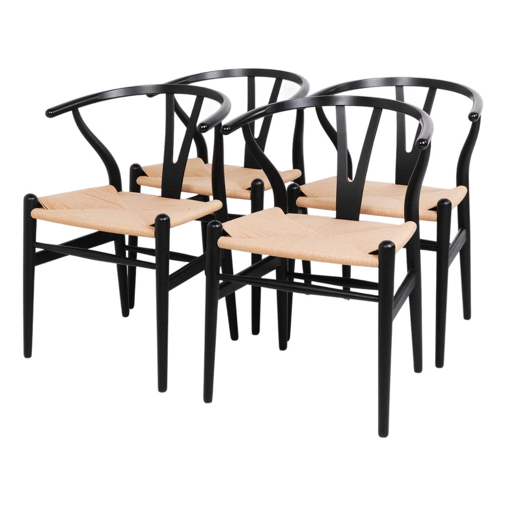 Black Lacquered Model CH24 Wishbone Chairs by Hans J. Wegner from Carl ...