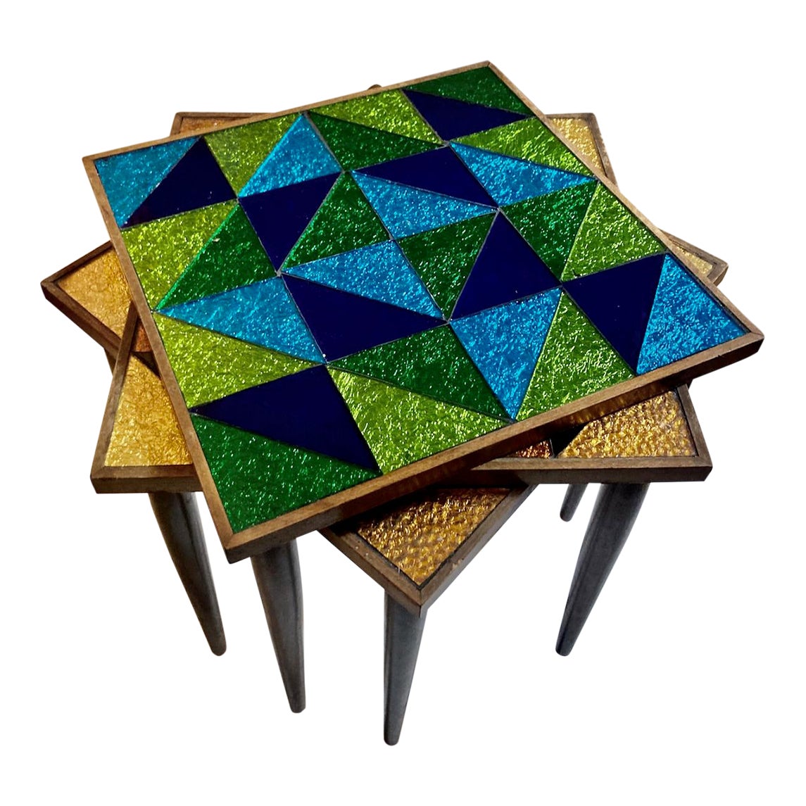 Set of 3 Georges Briard Walnut & Mosaic Glass Stacking End Tables ...