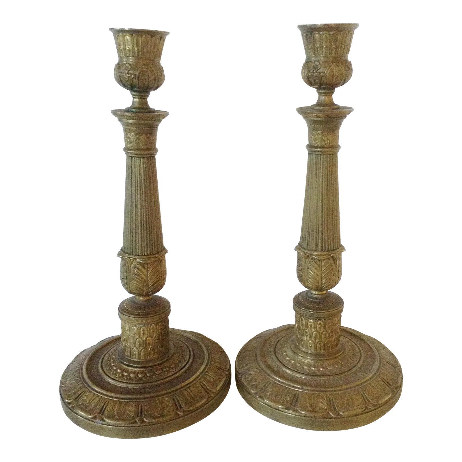 Empire Style Gilt Bronze Candlesticks - a Pair | Chairish
