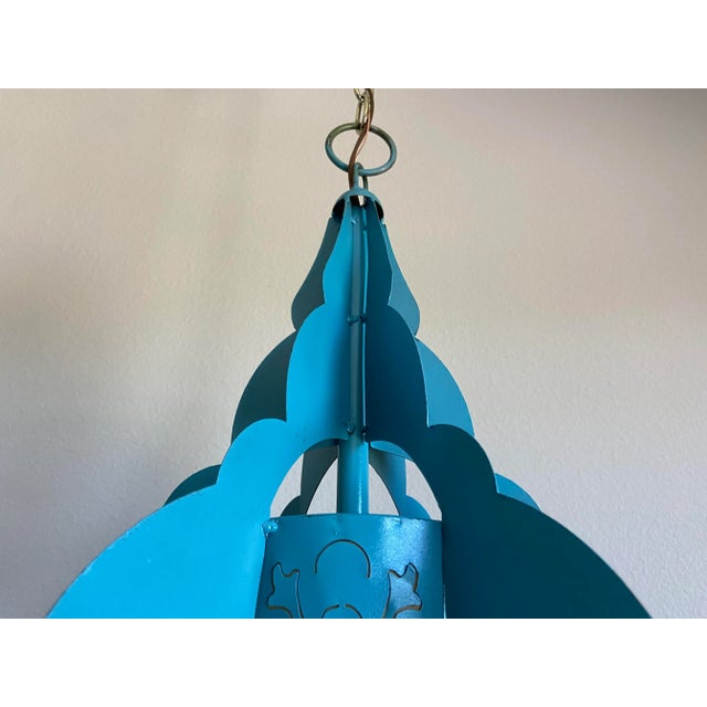 Modern Blue Metal Moroccan Pendant Lights - a Pair | Chairish