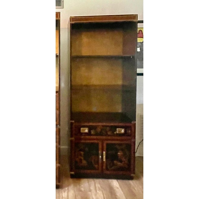 1970s Chinoiserie Drexel Heritage Black and Brass 3 Piece Bookshelves ...