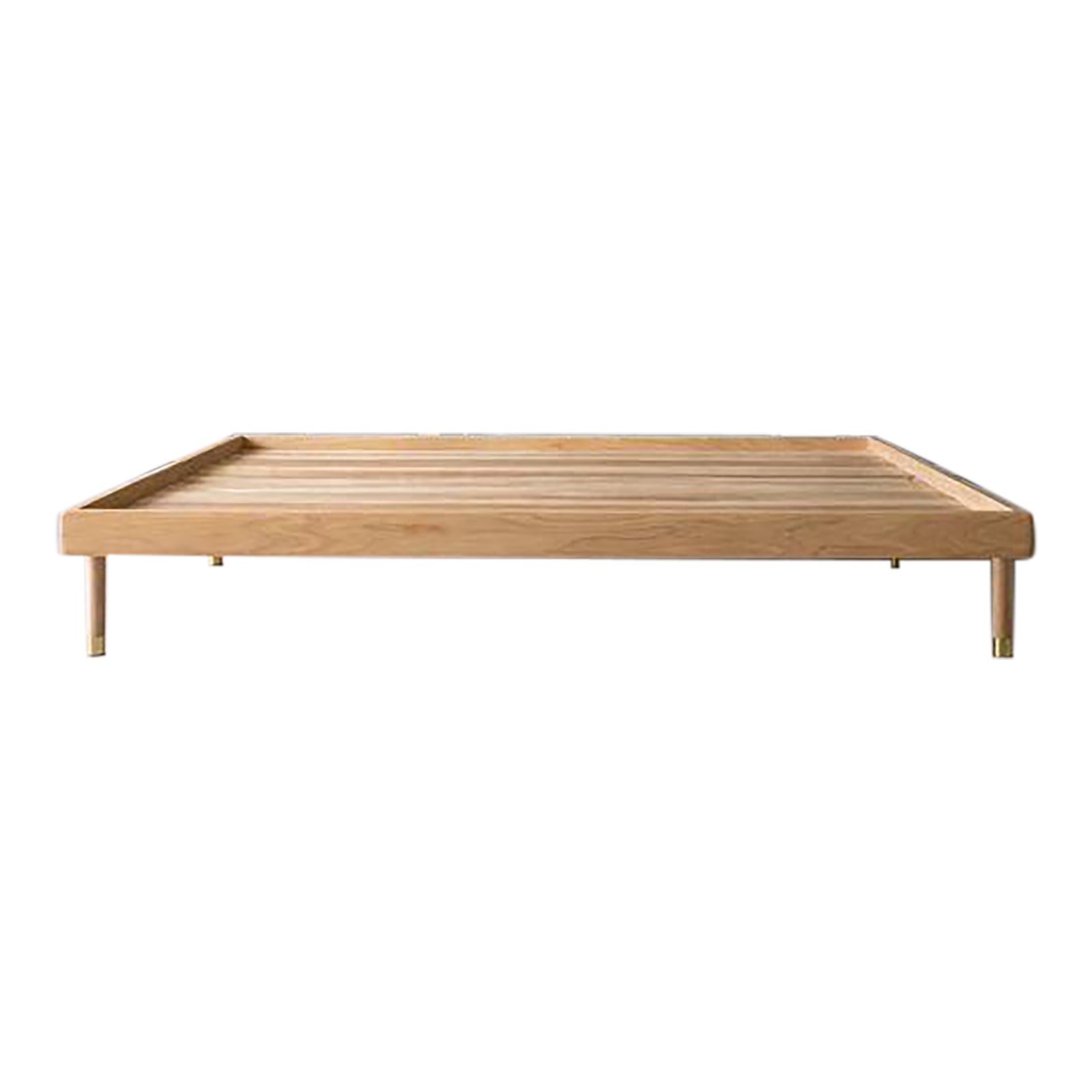 Kalon Simple Wood King Bed Frame With Brass Feet | Chairish