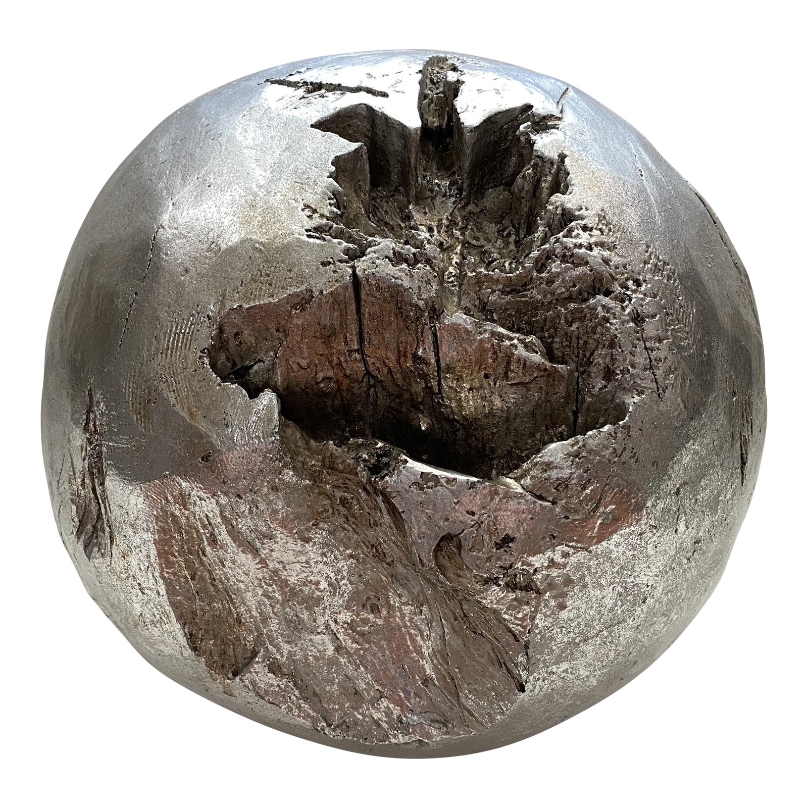Vintage Hand Hewn Wooden Decorative Ball Sculpture 12 Inch | Chairish
