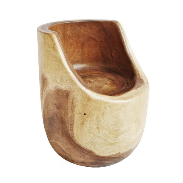 Monkey Pod Wood Scoop Seat | Chairish