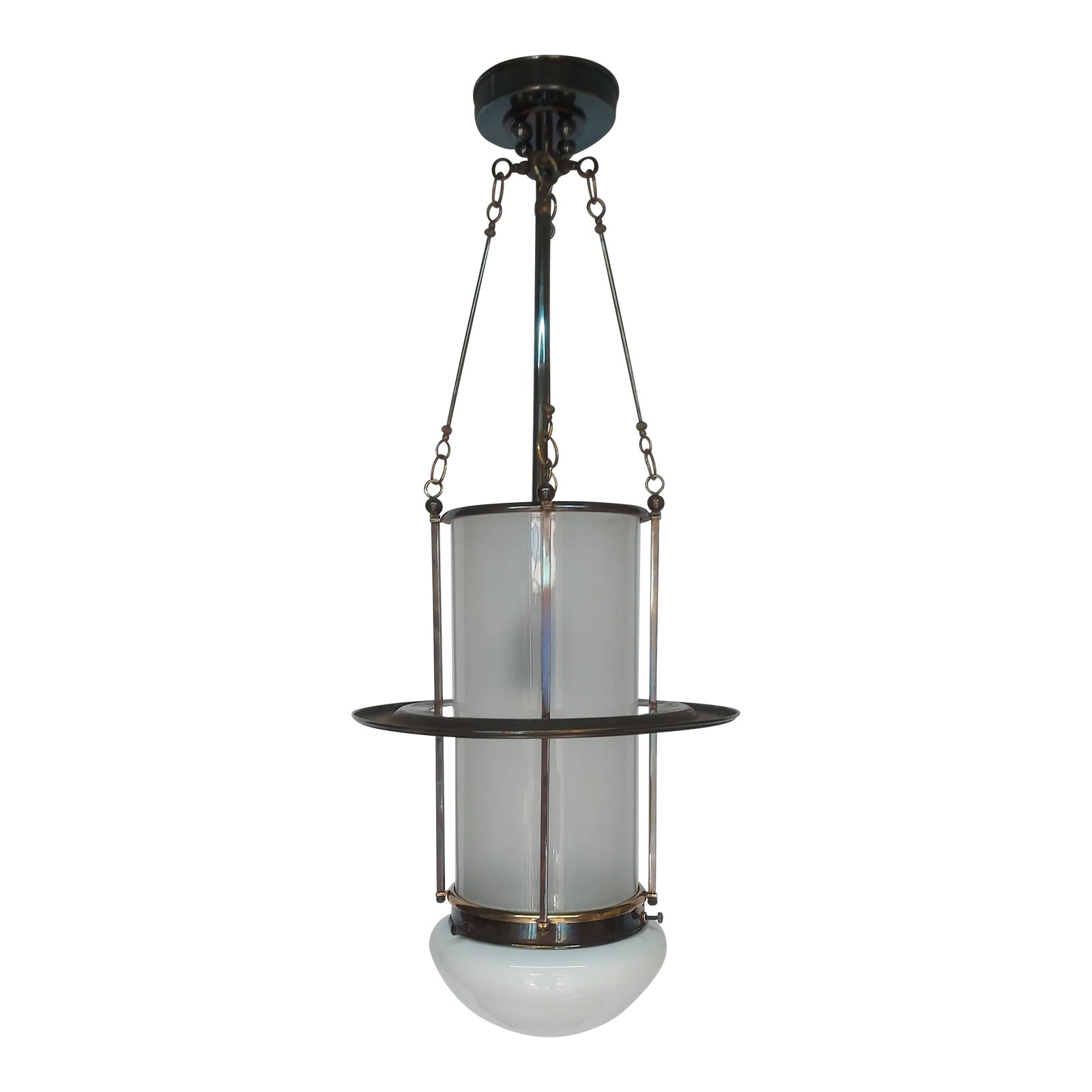 Vintage 1940s Skyscraper Art Deco Opaline Glass Fixture Brass & Frosted ...