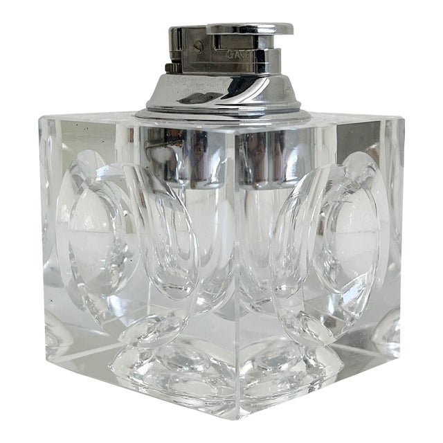 1970s Heavy Cut Glass Cube Lighter | Chairish