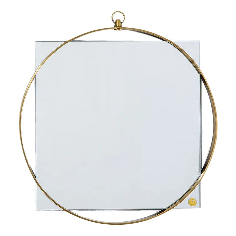 Small Square Wall Mirror with Brass Frame from Fontana Arte, 1950s ...