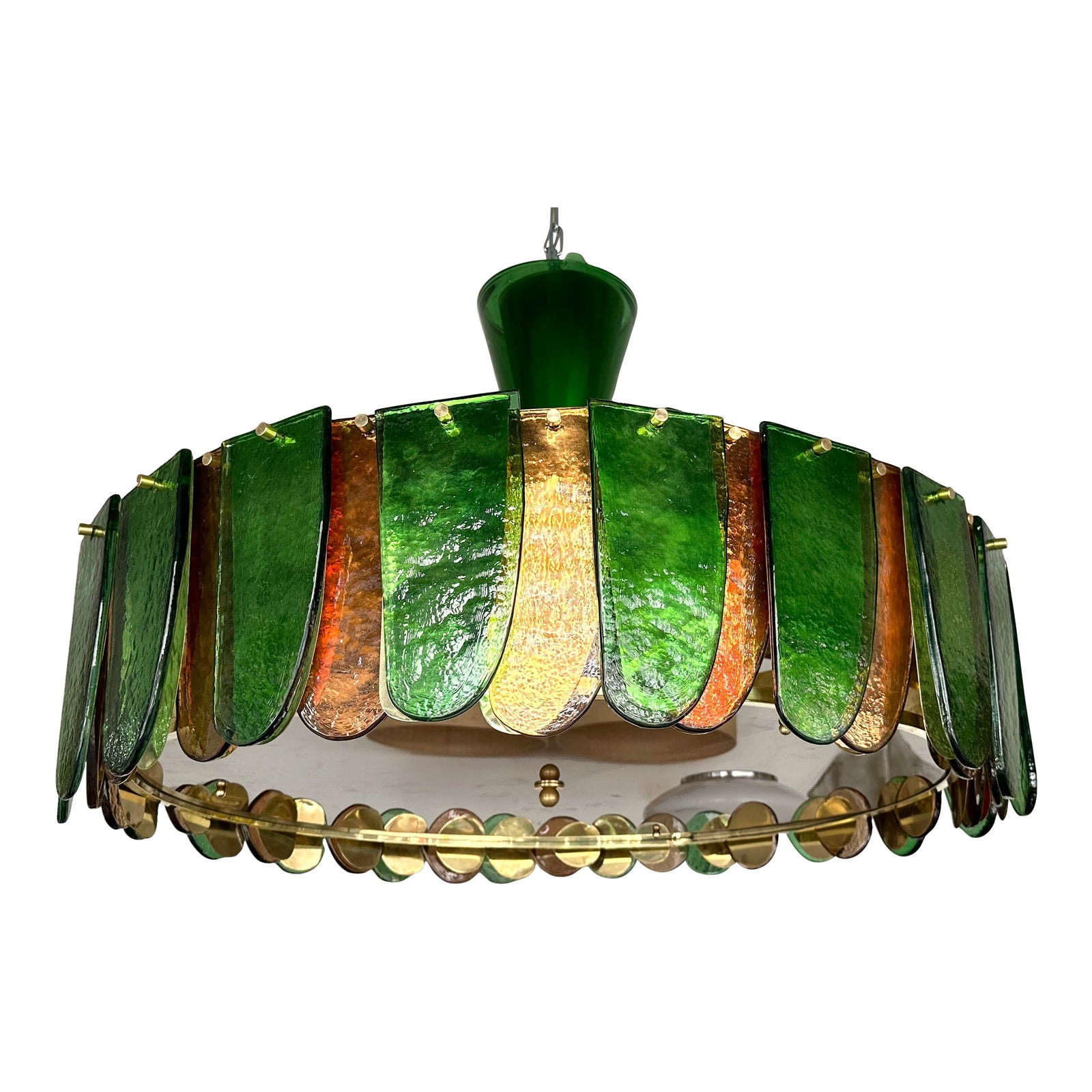 Contemporary Chandelier Brass and Murano Glass Blade, Italy | Chairish