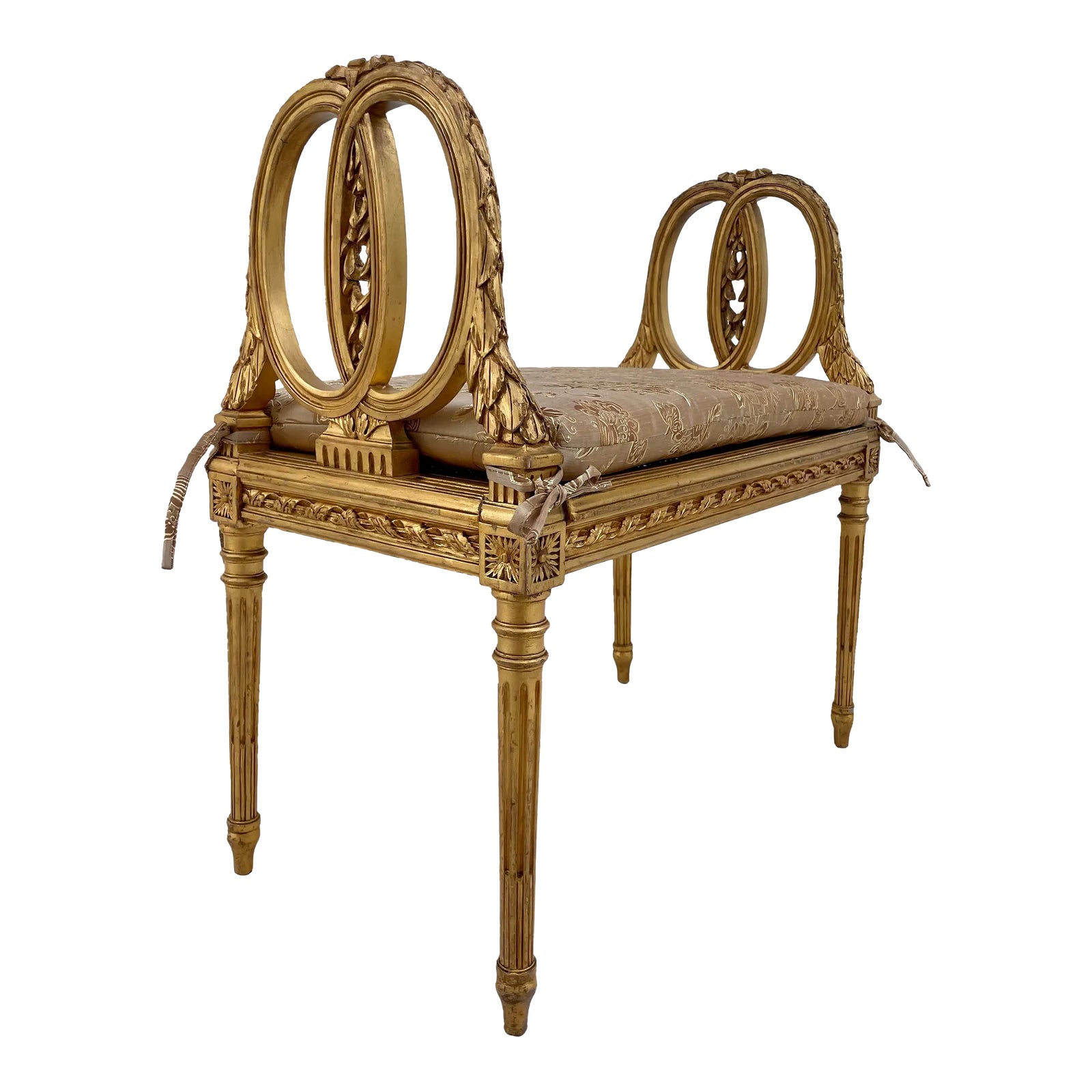 Antique French Louis XVI Carved Gilded Wood and Cane Bench | Chairish