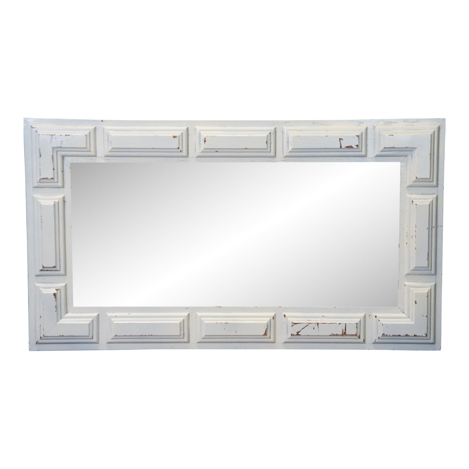 white distressed rectangular mirror
