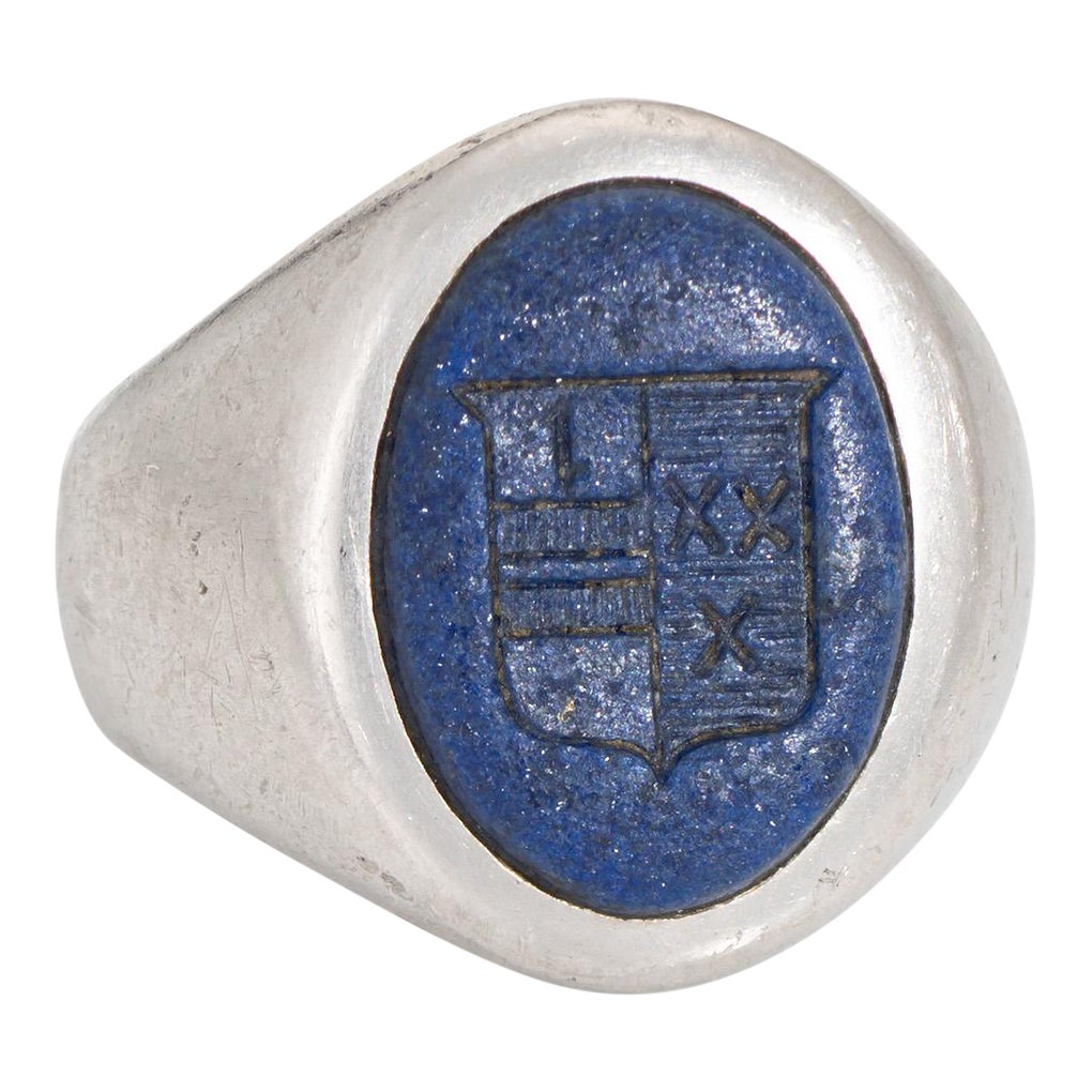 Vintage Tiffany & Co Crest Ring Lapis Lazuli Platinum Sz 6 Mid Century ...