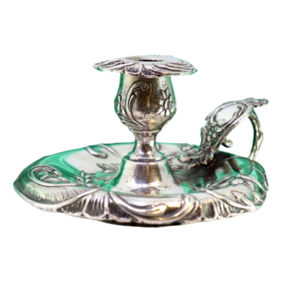 Silver Paddle with Raised Floral Motifs and Monogram Card | Chairish