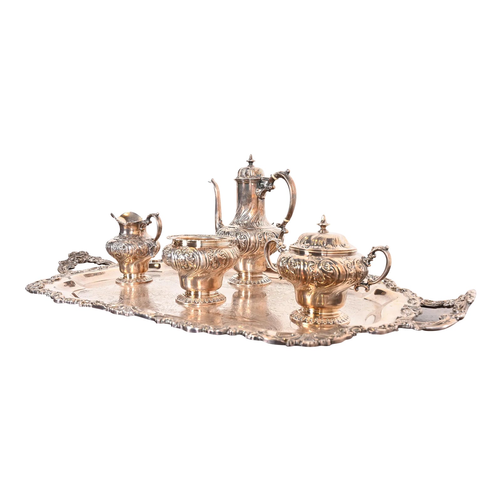 Tiffany & Co. Antique Repousse Silver Plate Coffee or Tea Service Set ...