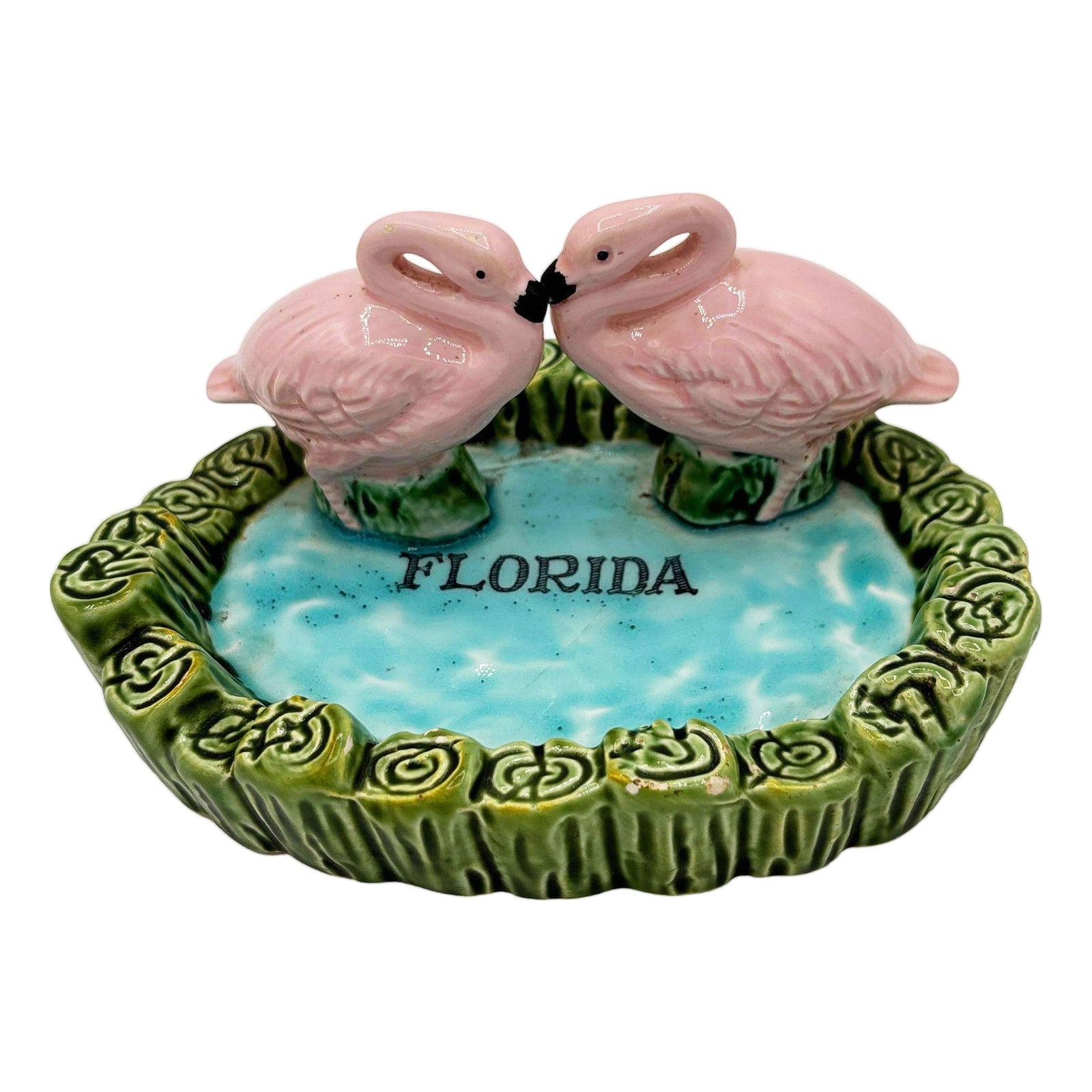 Rare Mid 20th Century Kissing Pink Flamingo Pond Florida Ceramic ...