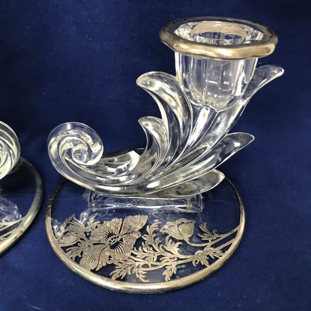 Fostoria Baroque Cornucopia Candlesticks Silver Overlay - a Pair | Chairish