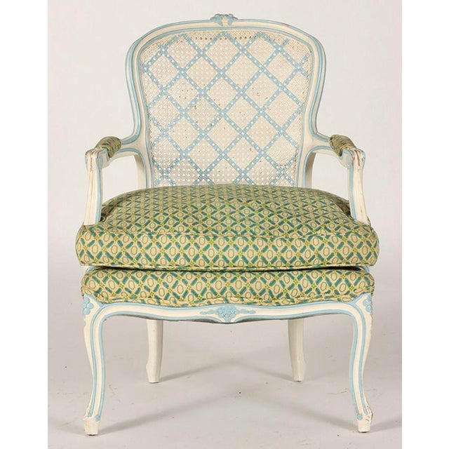 Mid Century French Louis XV Style Cane Arm Chair Painted With ...