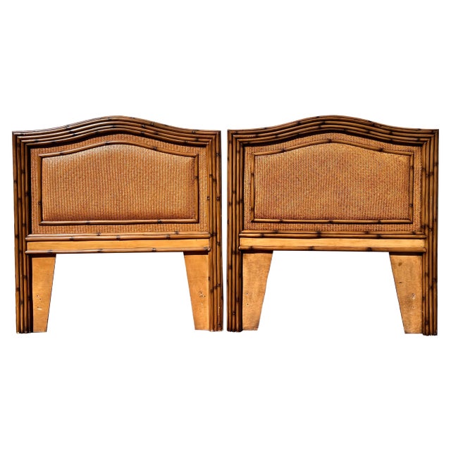 Burnt Bamboo and Wicker Rattan Twin Headboards- a Pair | Chairish