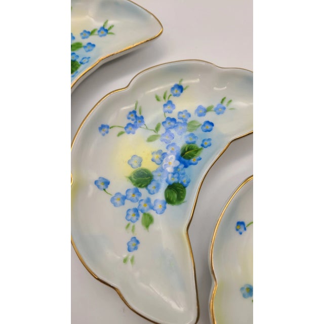 Vintage Hand Painted Crescent Shape Bone Plates- Set of 4 | Chairish