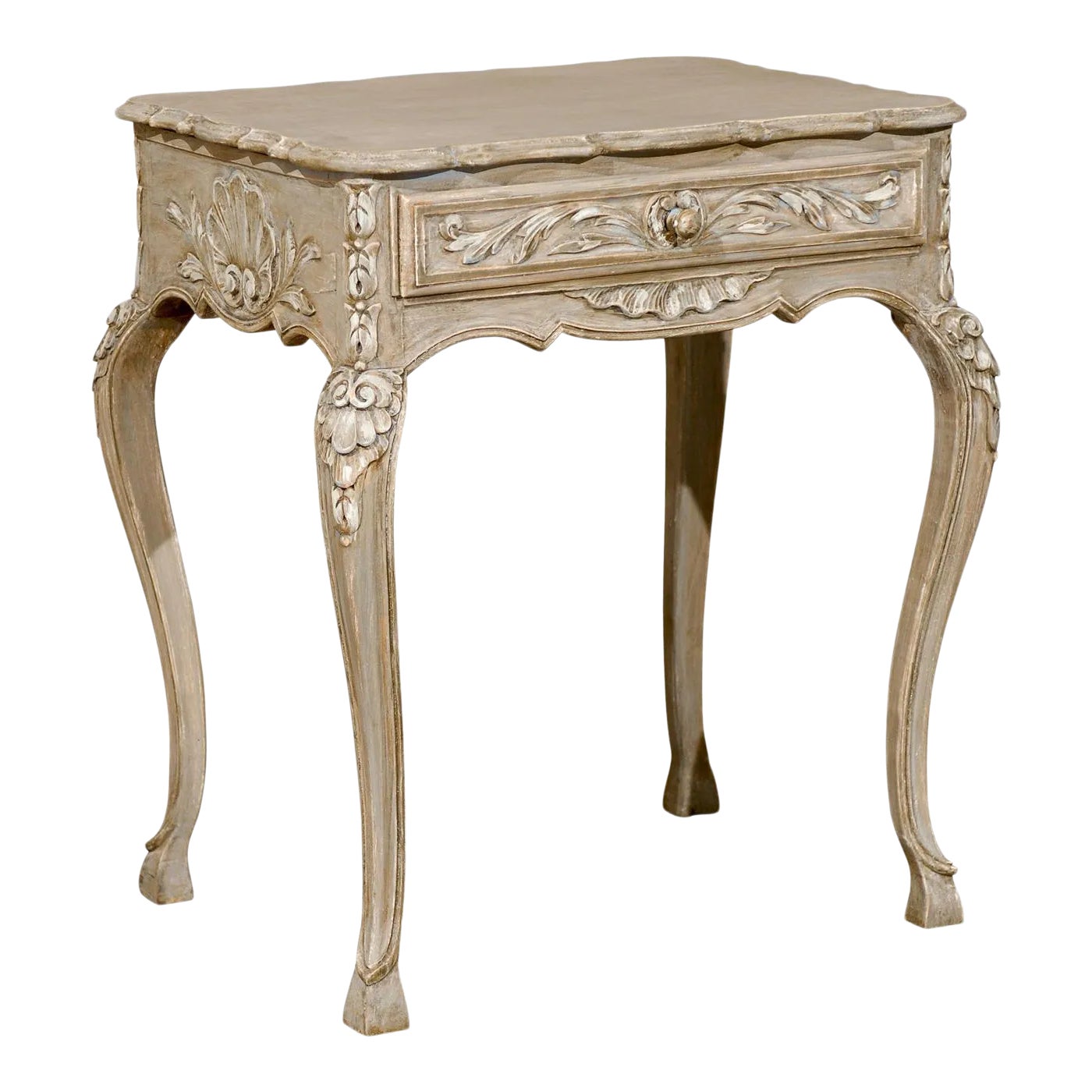 French Richely Carved and Painted Wood Side Table | Chairish