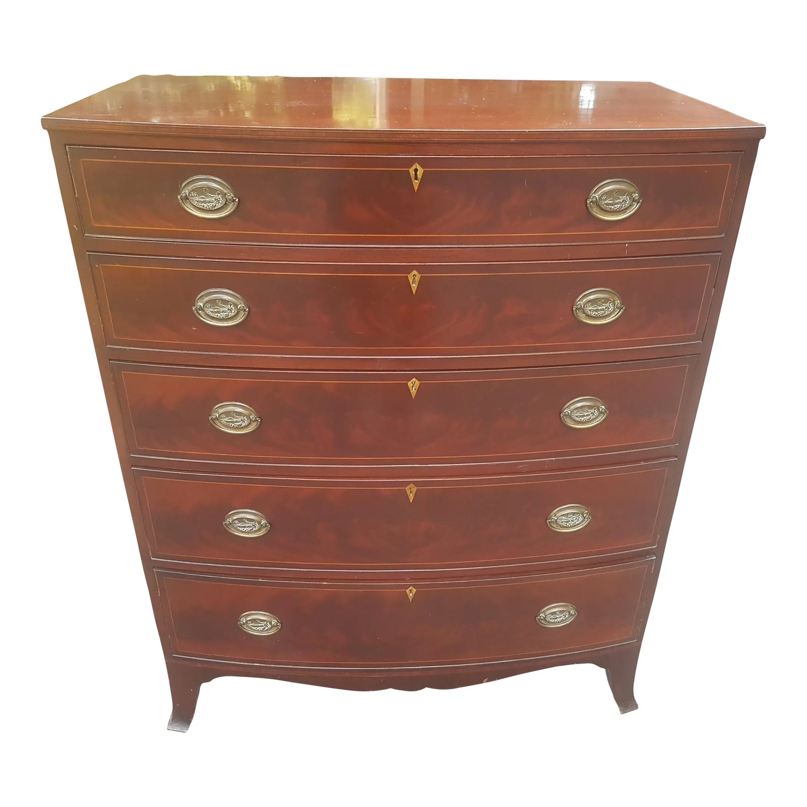 Late 20th Century Vintage Traditional Duncan Phyfe Hepplewhite Style Bow Front Chest of Drawers ...
