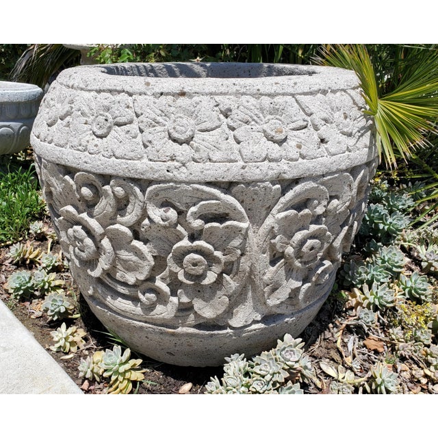 Vintage Stone Carved Balinese Garden Pot | Chairish