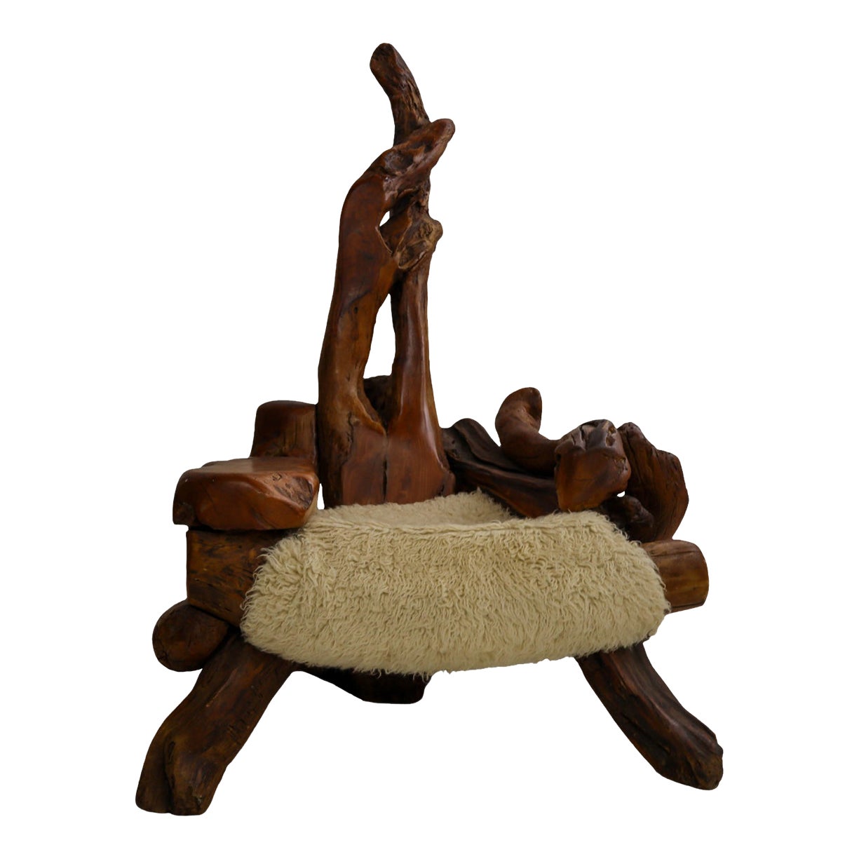 Late 1900s Redwood Burl Chair With Sherpa Seat in Manner of Daryl ...