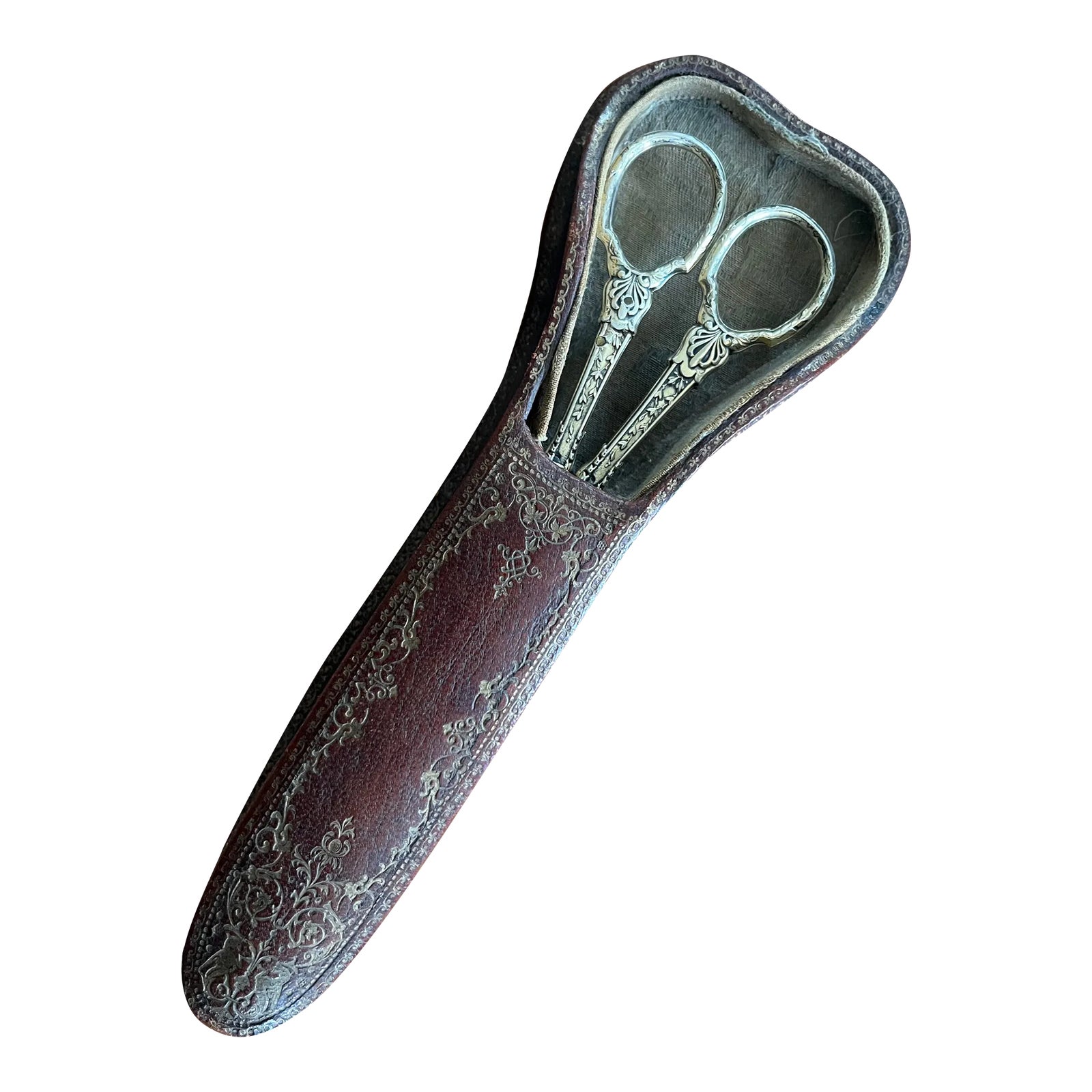 Antique French Scissors in Embossed Leather Case | Chairish