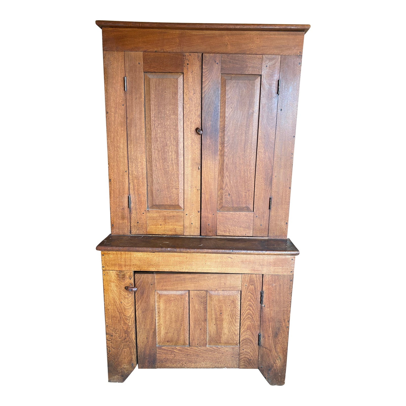 19th Century American Walnut Farmhouse Step Back Cupboard | Chairish